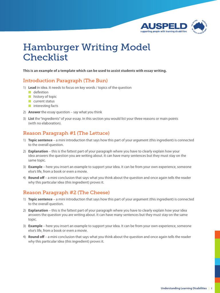 Hamburger Writing Model Checklist | PDF | Essays | Reason
