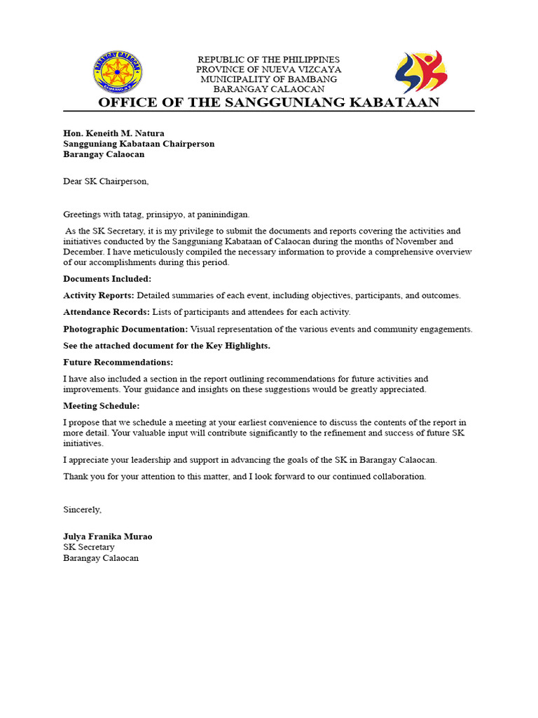 Turnover Letter for SK Documents | PDF