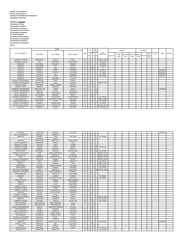 PWD Database 2024 | Download Free PDF | Social Security | Welfare