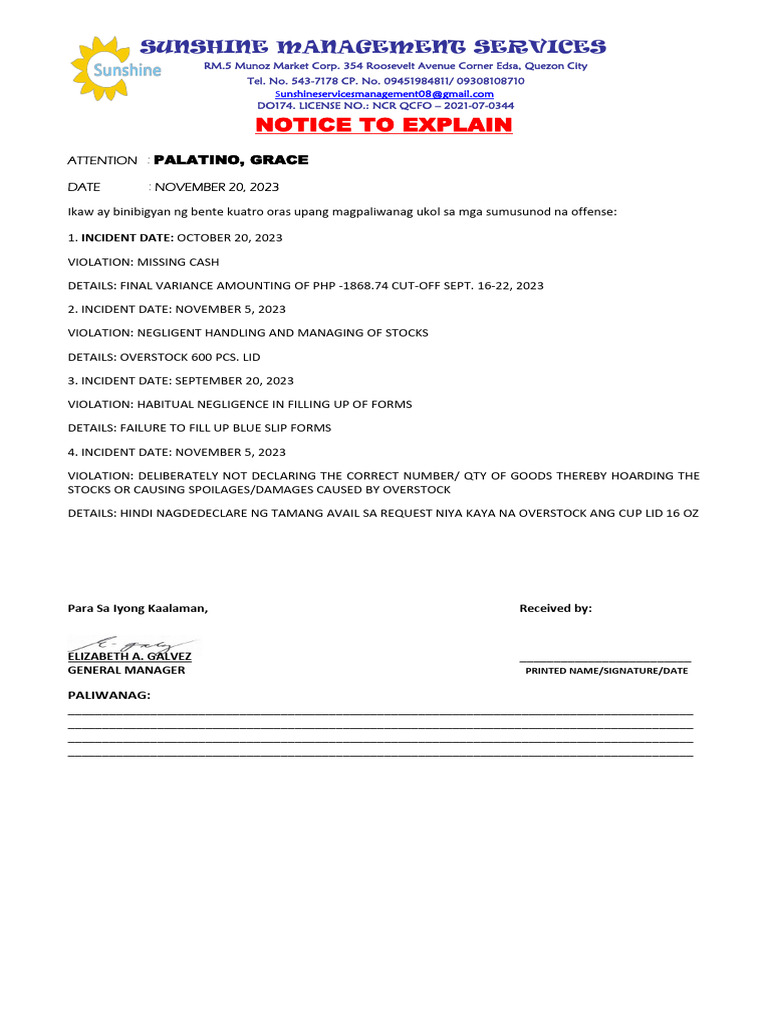 Disciplinary Memo for Grace Palatino | PDF | Law