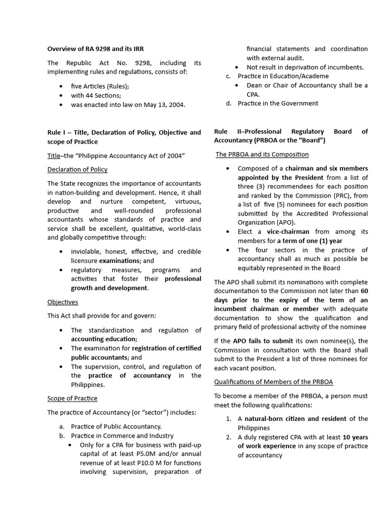 Overview of RA 9298 and Its IRR | Download Free PDF | Certified Public ...