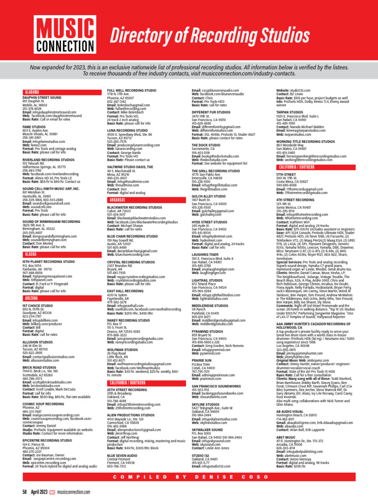 Apr23 Directory Recording Studios | Download Free PDF | Sound Recording ...