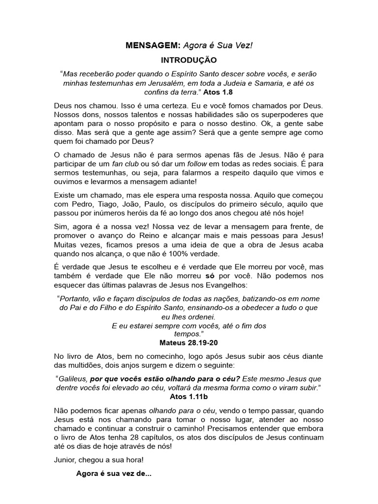 Mensagem Agora e A Sua Vez | PDF | Jesus | Espírito Santo (religião)