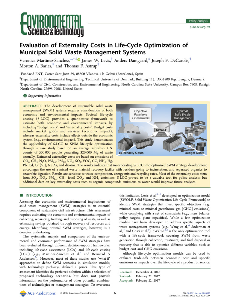 Evaluation of Externality Costs in Life-Cycle Optimization of (Martinez-Sanchez et al. 2017) MET ...