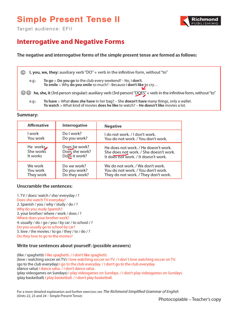 3 Simple Present Interrogative and Negative | PDF | Verb | Morphology