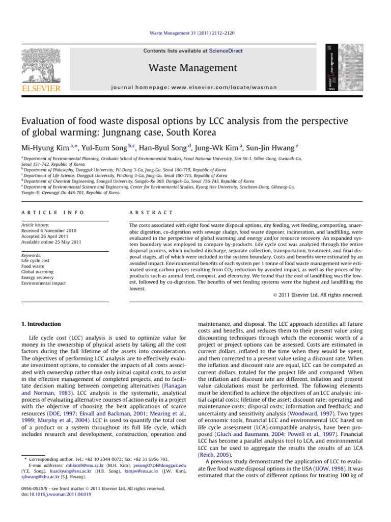 Food Waste Disposal LCC Analysis | PDF | Anaerobic Digestion | Waste ...