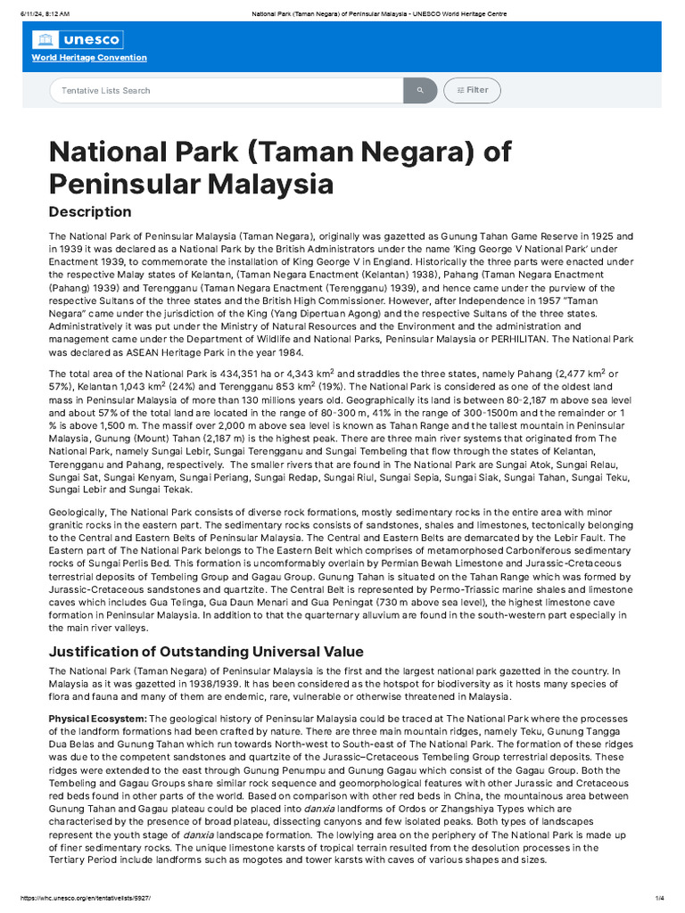National Park (Taman Negara) of Peninsular Malaysia - UNESCO World ...