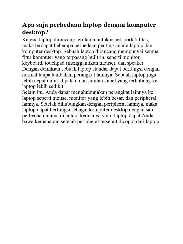 Perbedaan Laptop Dan Komputer | PDF | Komputer