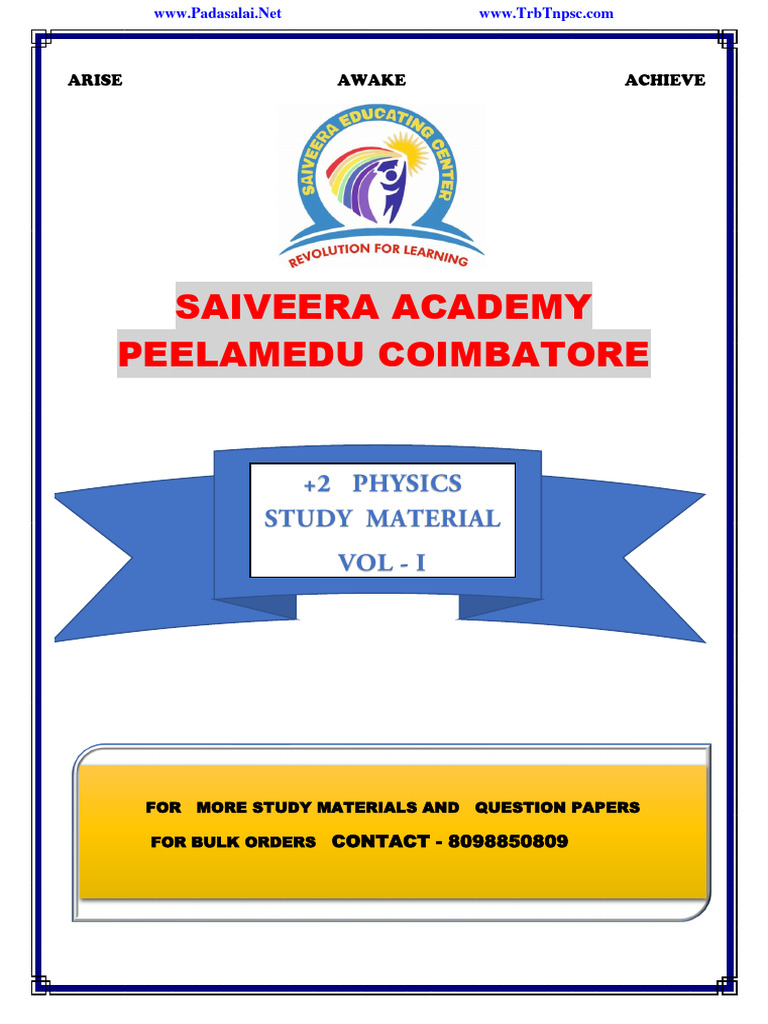 51 12th Physics Vol.1 Study Material English Medium | PDF | Electrodynamics | Magnetism