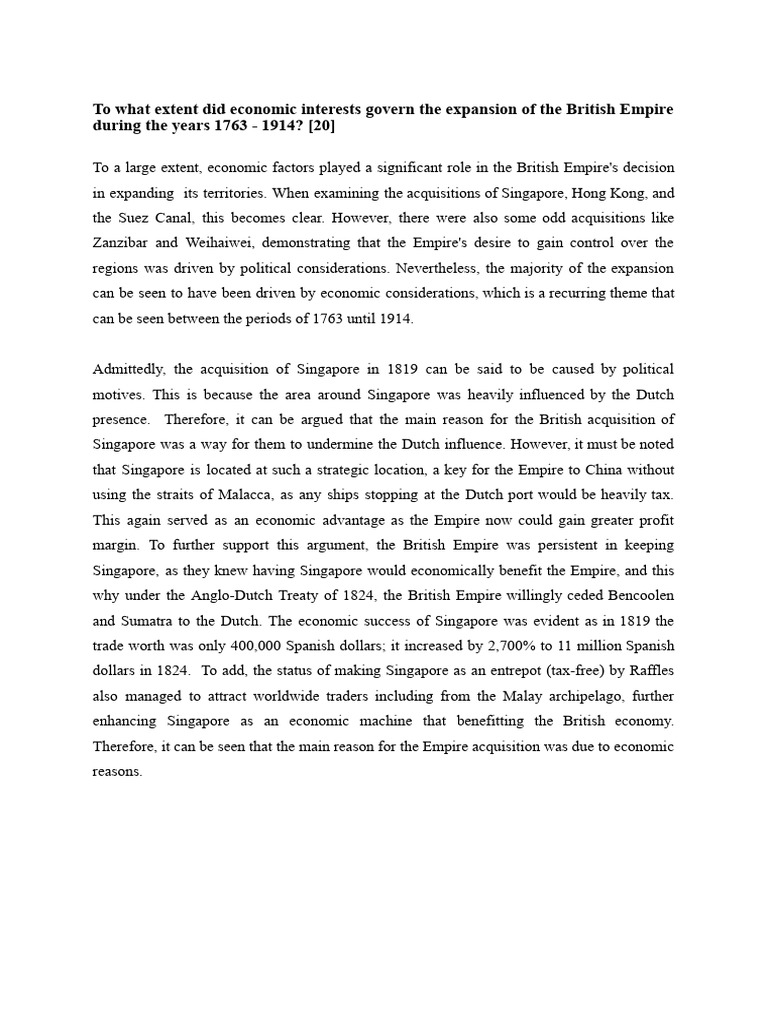 To What Extent Did Economic Interests Govern The Expansion of The ...