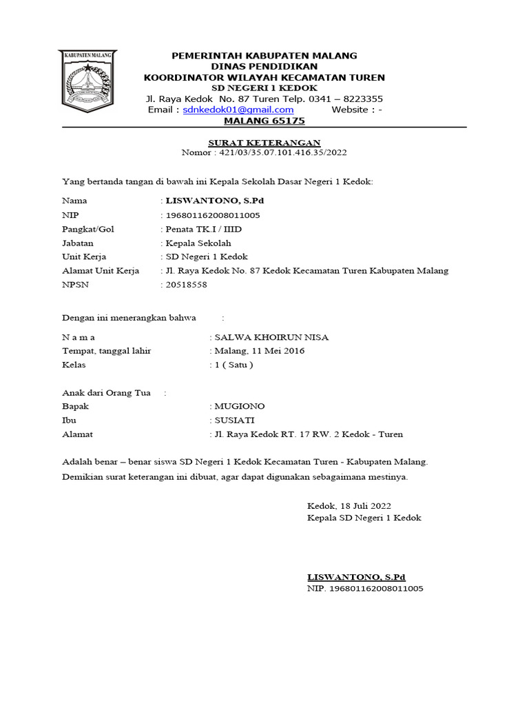 Surat Keterangan PKH | PDF