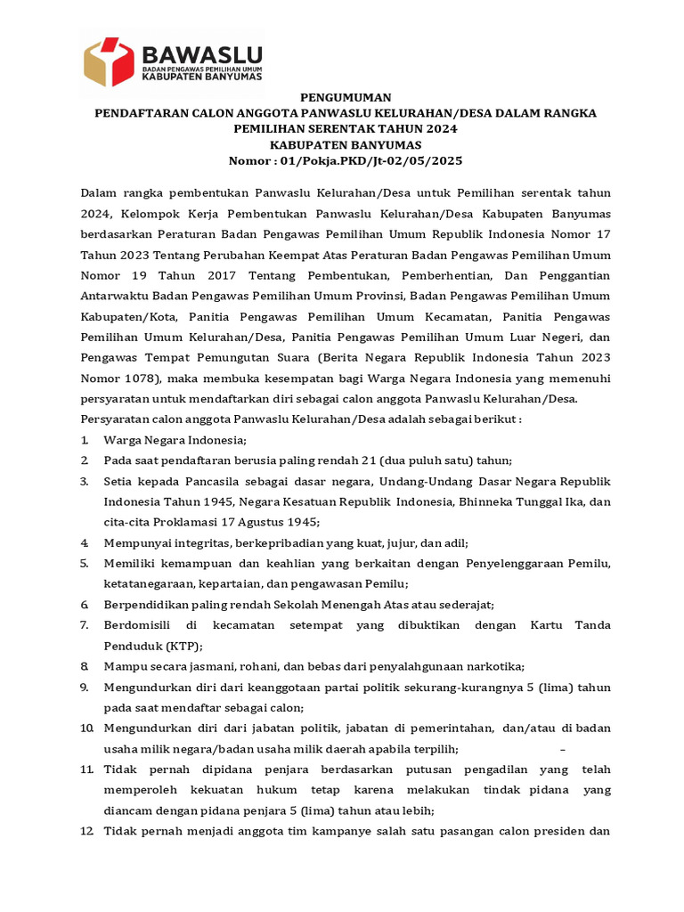 Pengumuman PKD Pemilihan 2024 | PDF | Ilmu Sosial | Hukum