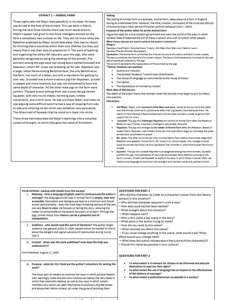 Animal Farm - Extrac 1 Comentado (Profes) | PDF