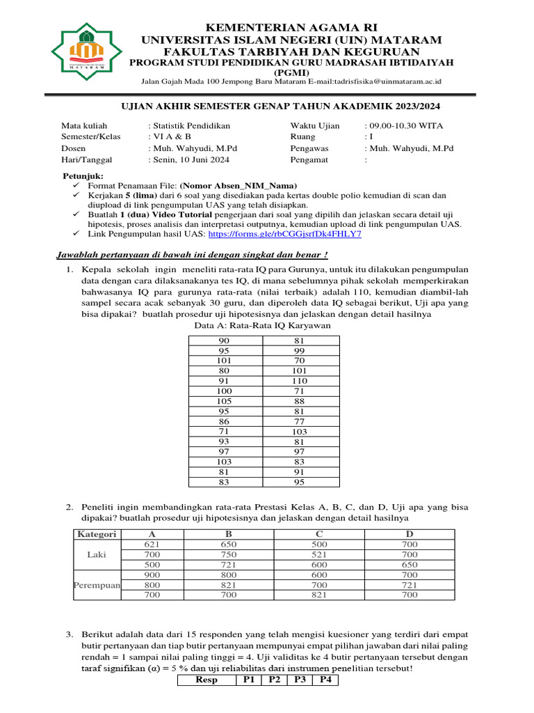 UAS Statistik Pendidikan | PDF