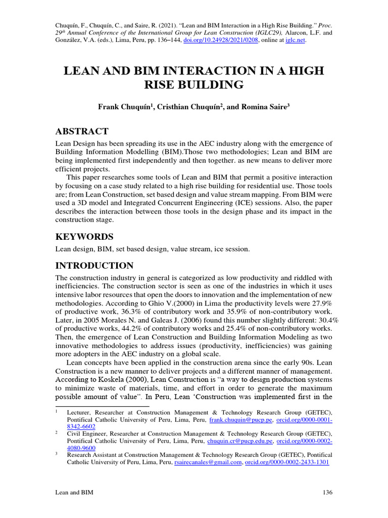 Chuquin Et Al. 2021 - Lean and BIM Interaction in A High Rise Building ...