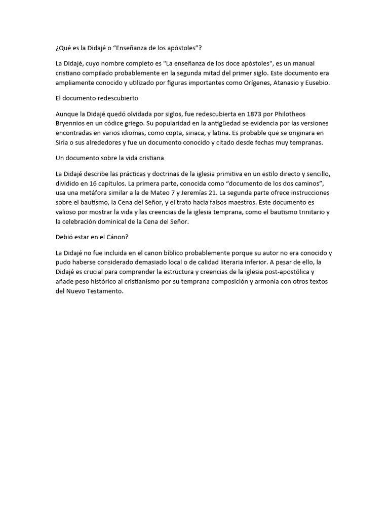 Didajé o "Enseñanza de Los Apóstoles". FORM. RELIGIOSA MAYO 2024 | PDF ...