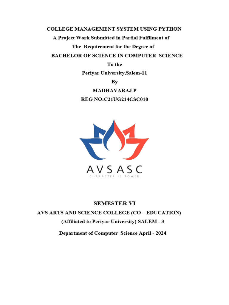 Project Report Front Page | PDF