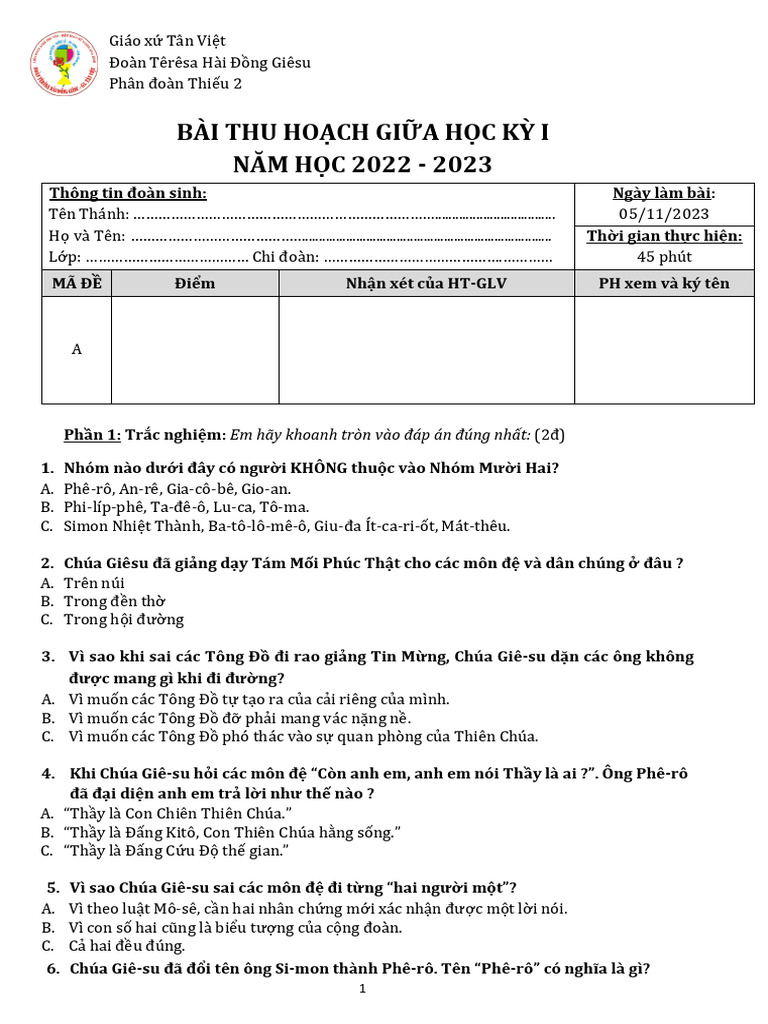 TN2 2023 HK1 HS2 Bài-thu-hoạch đềA | PDF