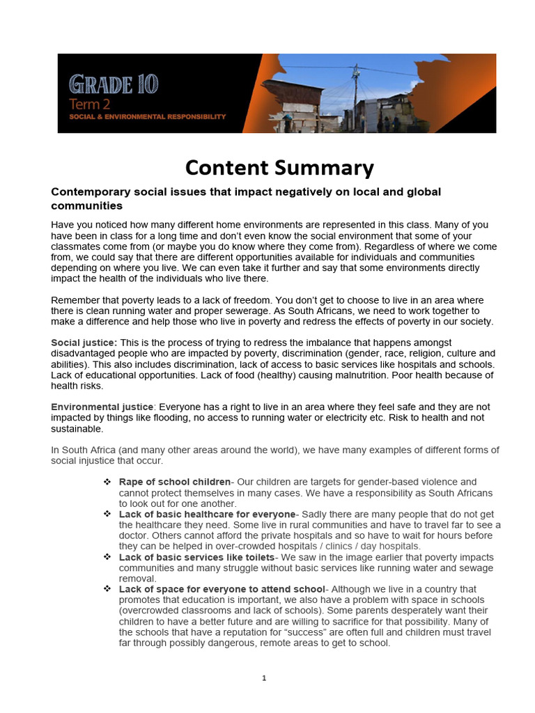 Grade 10 l.o Notes for Term 2(1) | PDF | Poverty | Poverty & Homelessness