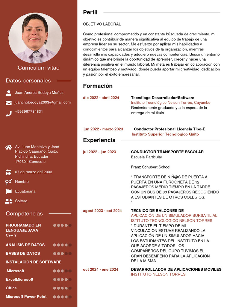 Curriculum Vitae Bedoya Juan | PDF | Software de la aplicacion | Microsoft