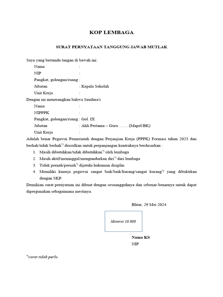 SPTJM KS Perpanjangan Kontrak P3K | PDF