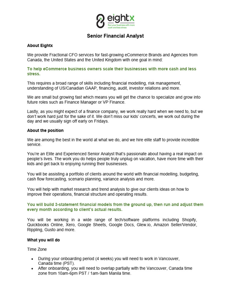 Senior Financial Analyst JD | PDF | Financial Analyst | Employment