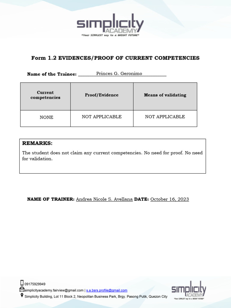 Evidence of Current Competencies | PDF