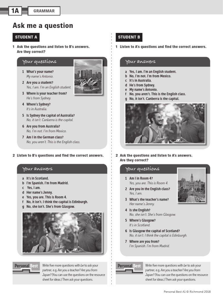 Personal Best A1 actividad 1 | PDF | Spanish Language | Question