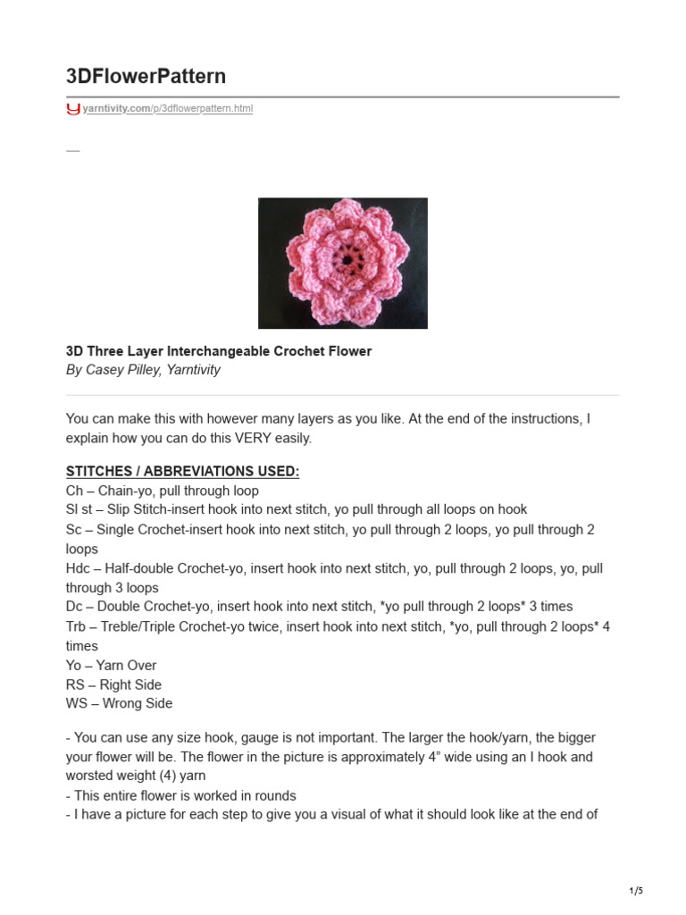 3D Flower Pattern | PDF | Crochet | Textile Arts