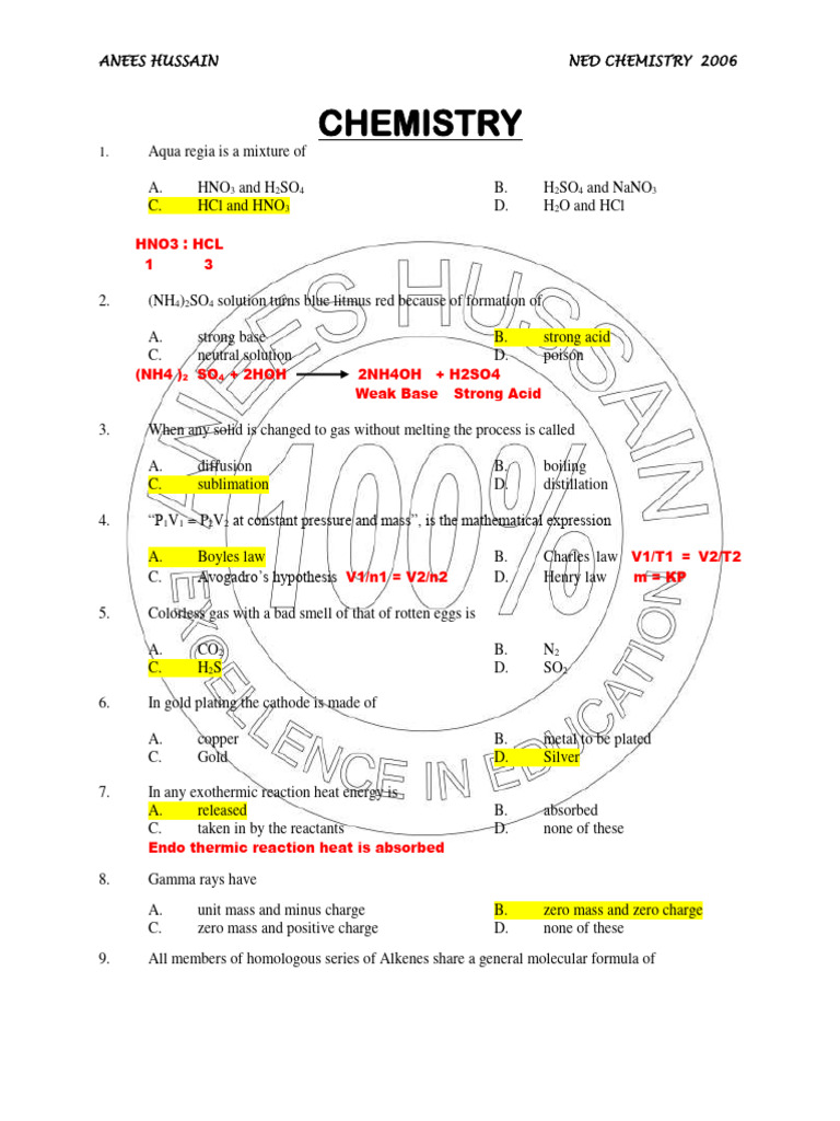 NED Past Papers 2006 | Download Free PDF | Gases | Hydrochloric Acid
