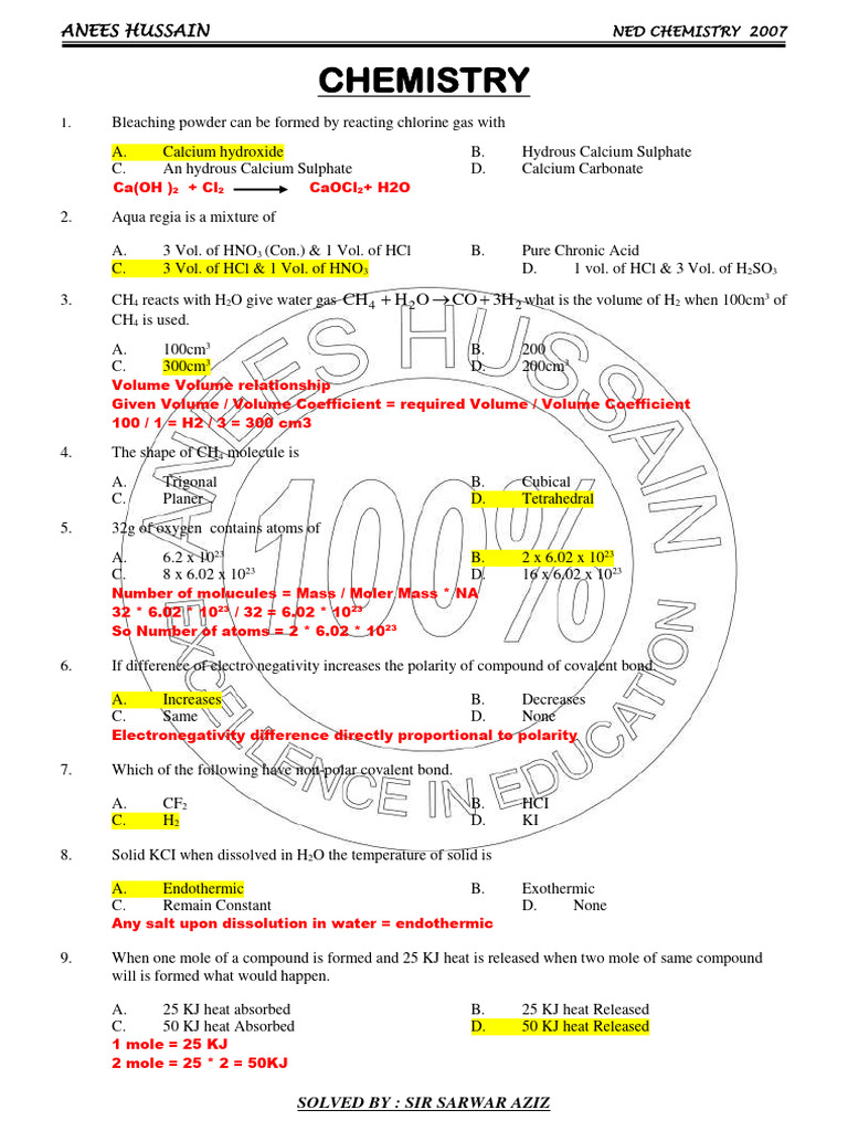 NED Past Papers 2007 | PDF | Chemical Polarity | Chemical Bond