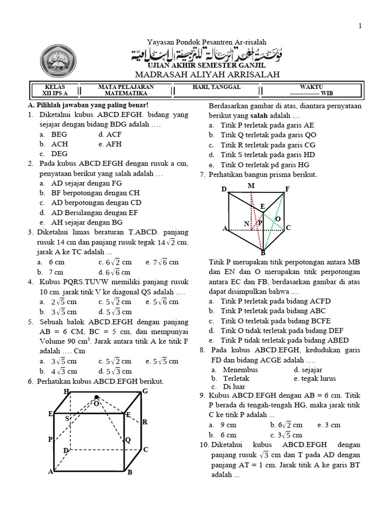 Matematika XII A UAS GANJIL 2021 | PDF