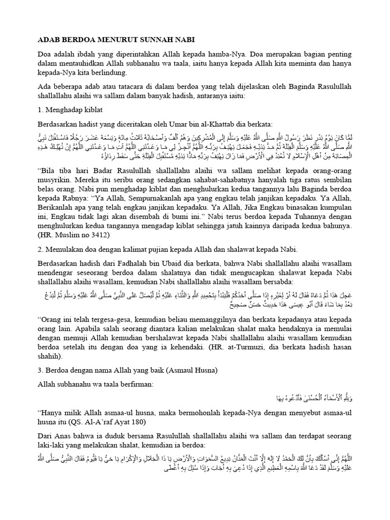 Adab Berdoa Menurut Sunnah Nabi | PDF