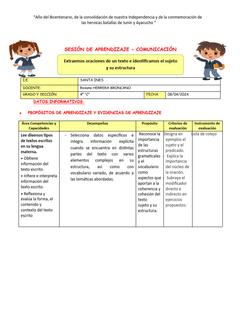 sesion de sprendisaje el sujeto | PDF | Asunto (gramática) | Sintaxis sesion de sprendisaje el sujeto | PDF | Asunto (gramática) | Sintaxis