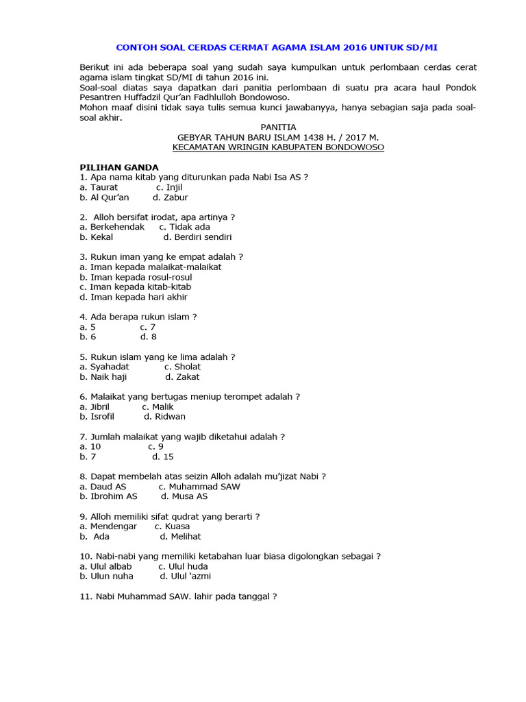 Pilihan Ganda Contoh Soal Cerdas Cermat | PDF | Agama & Spiritualitas
