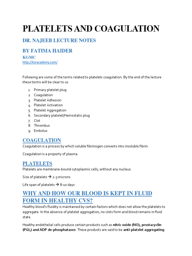 6. PLATELETS AND COAGULATION_0 | PDF | Coagulation | Platelet