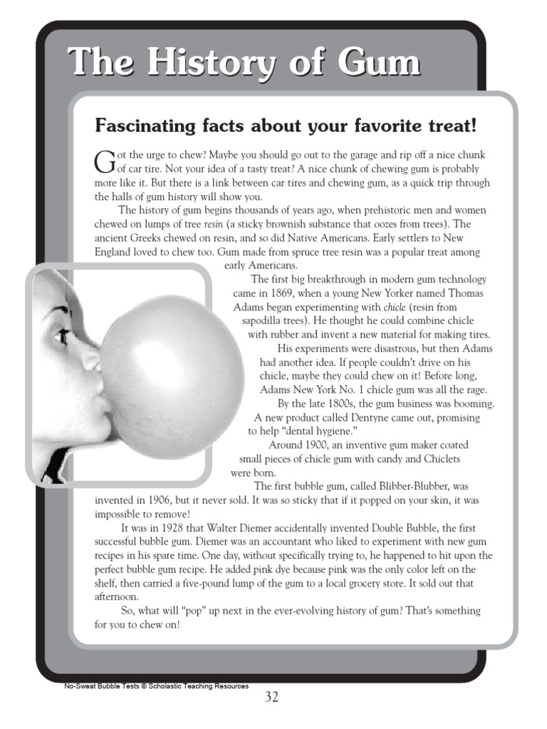 Age 7 - Reading Passage - The History of Gum | Download Free PDF ...