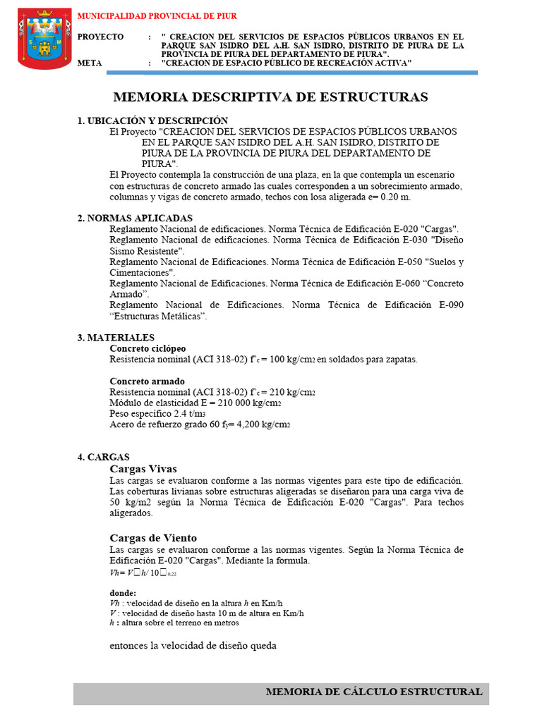 Memoria Descriptiva y Calculo de Estructuras | PDF | Hormigón | Concreto reforzado