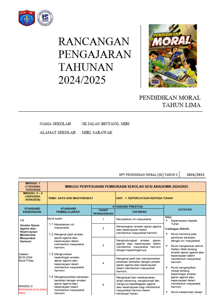 RPT P.moral THN 5 - 2024-2025 | PDF