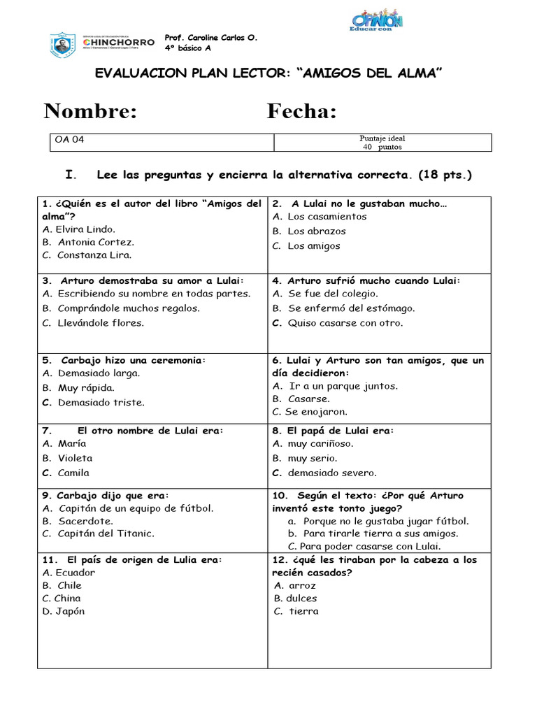 Prueba Amigos Del Alma | PDF