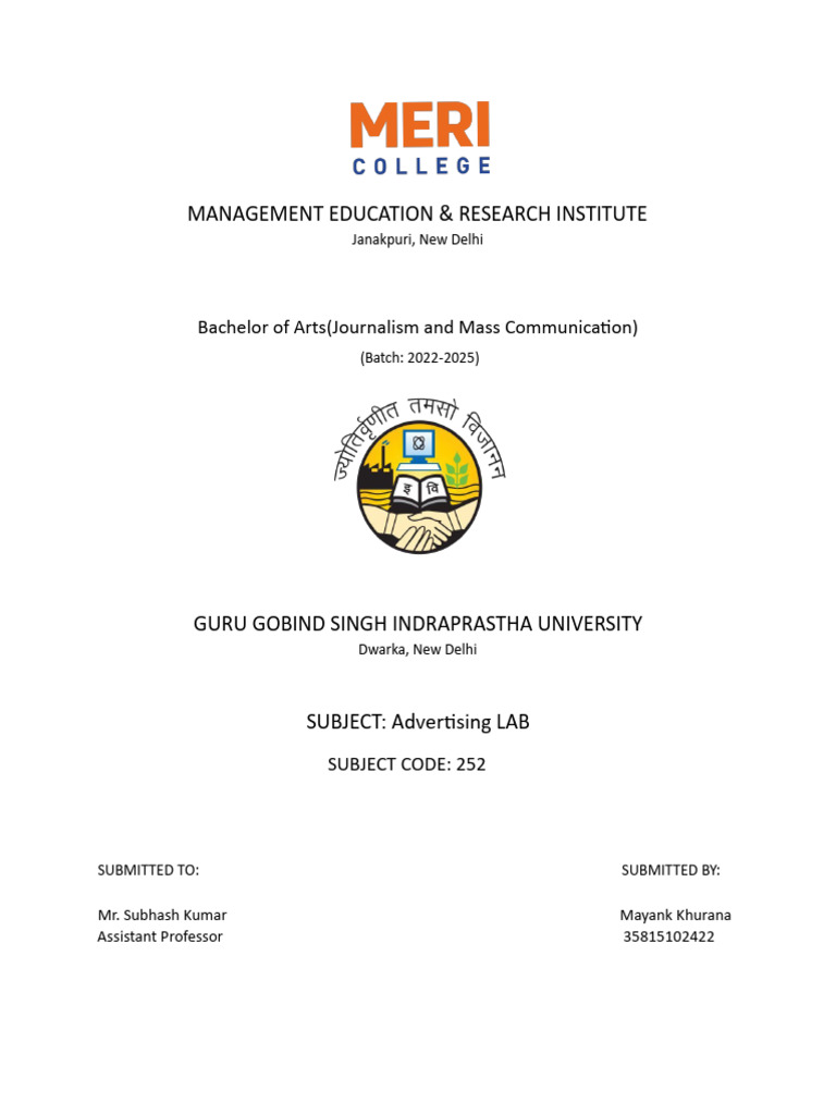 Advertising Lab Report for BA(JMC) | PDF