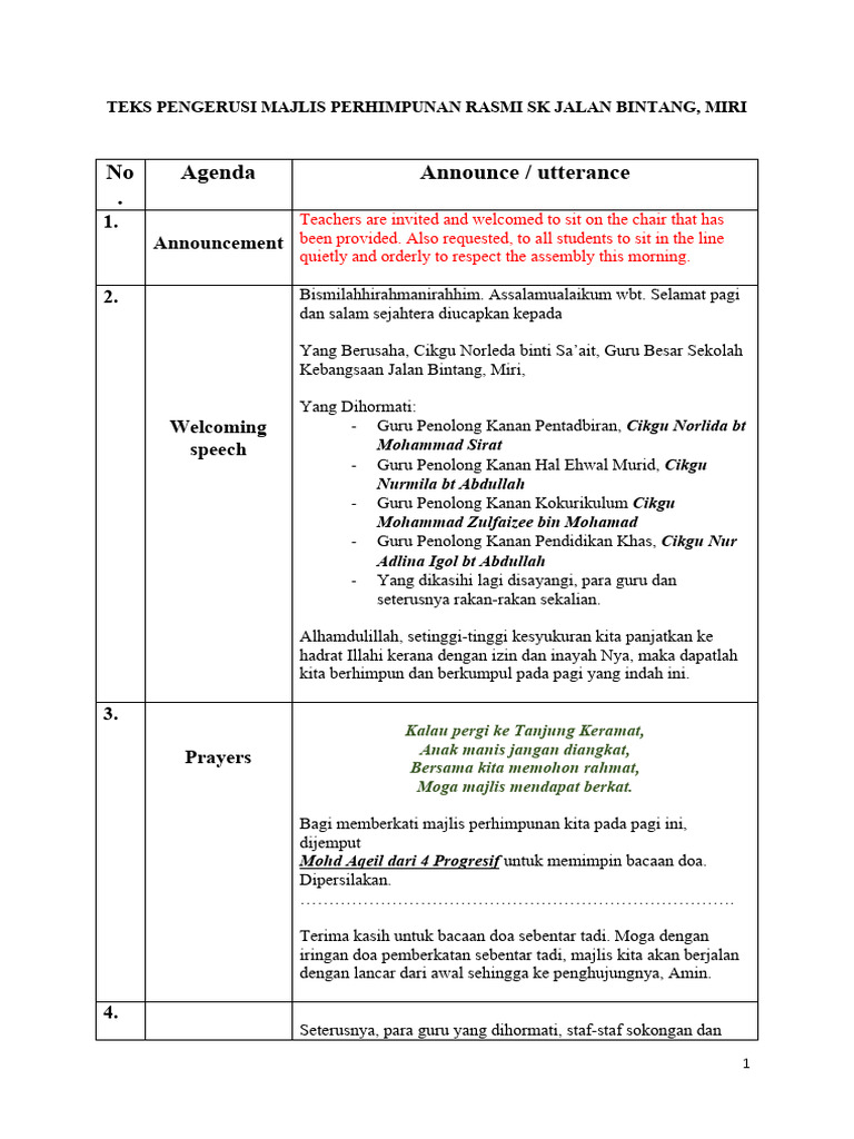 Teks Pengacara Bahasa Inggeris | PDF
