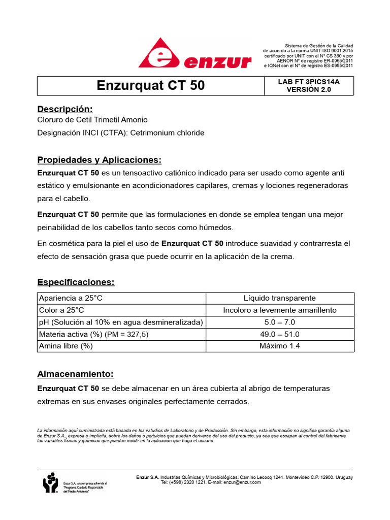 Enzurquat CT50 - FT Version 2.0 | PDF | Sustancias químicas
