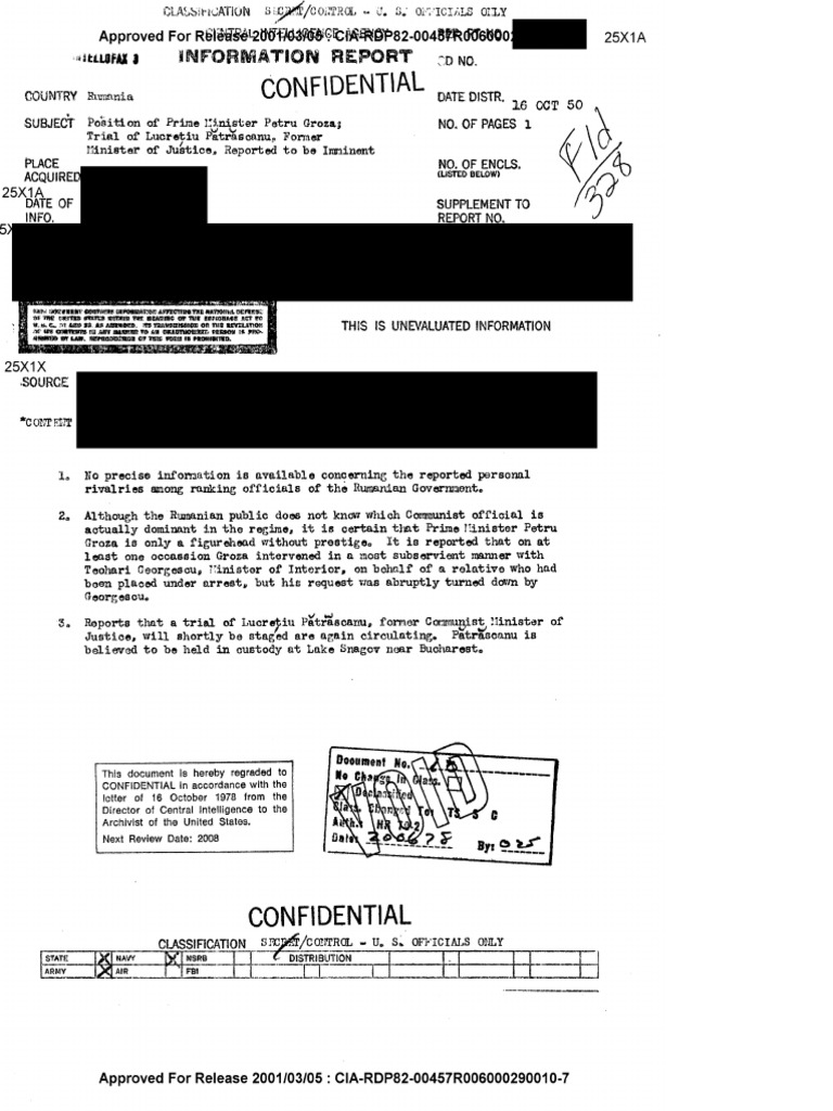 Position of Prime Minister Petru Groza Trial of Lucretiu Patrascanu ...