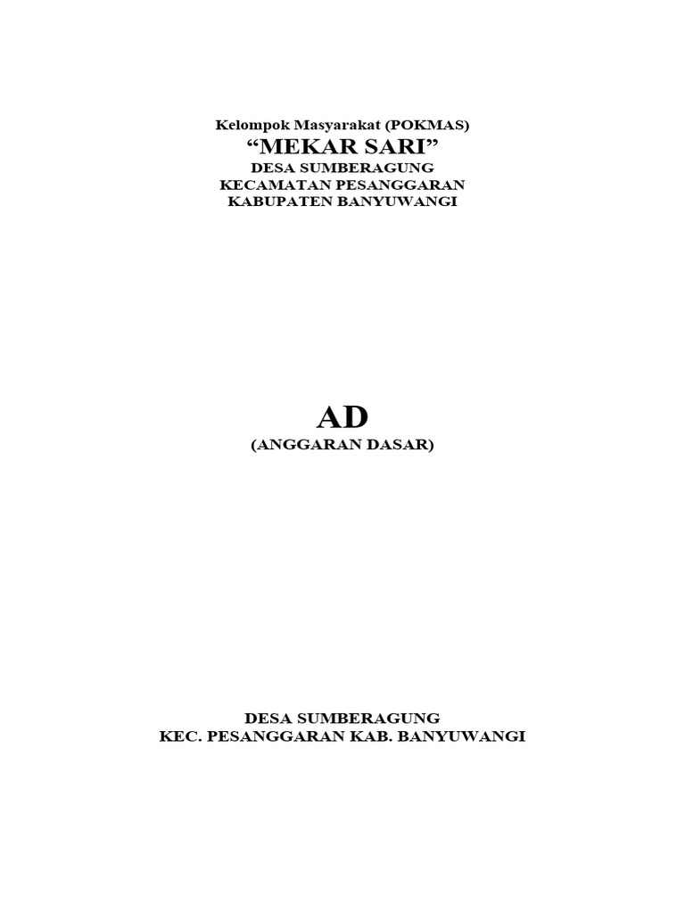 Anggaran Dasar POKMAS Mekar Sari Banyuwangi | PDF