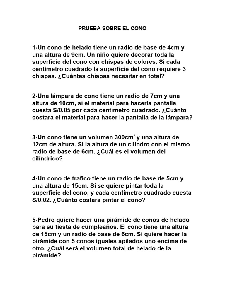 Prueba Sobre El Cono | PDF