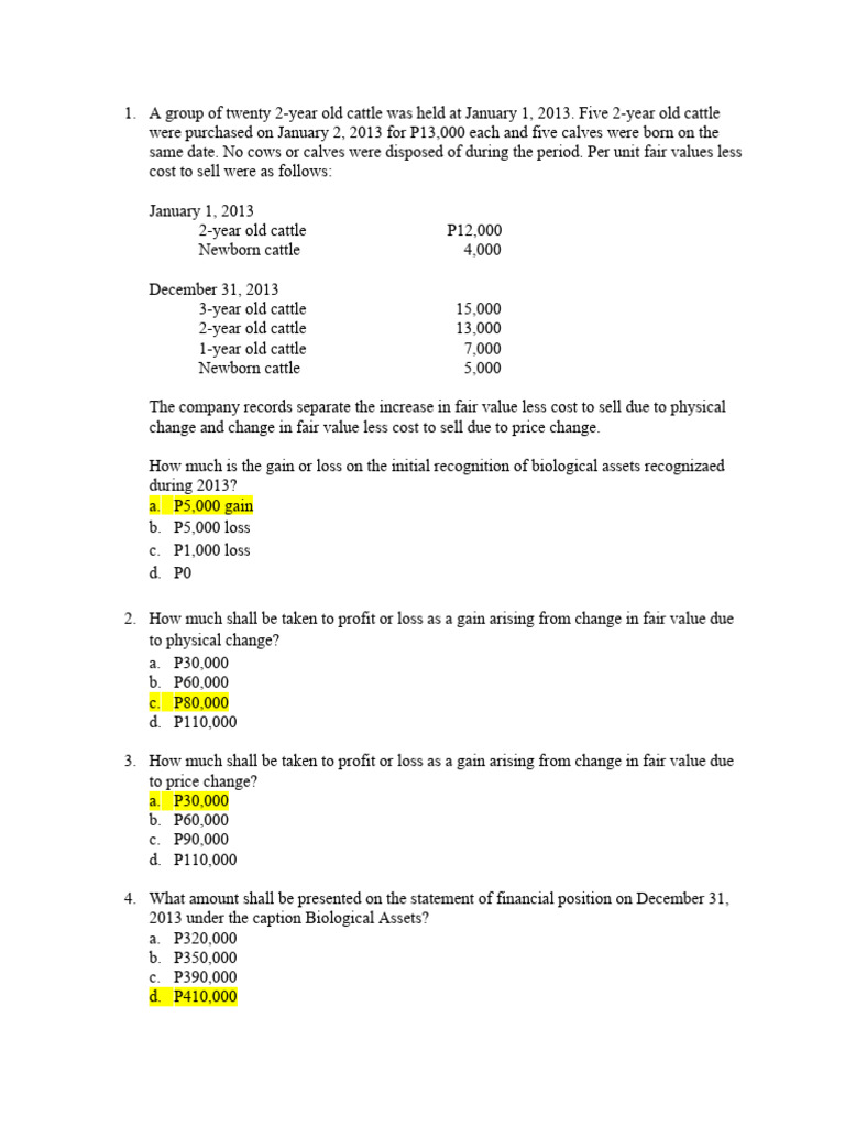Biological Assets - Problems | Download Free PDF | Fair Value | Cattle