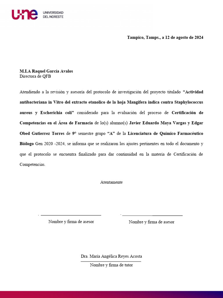 Carta - Vo - Bo. Protocolo 2024-02 | PDF