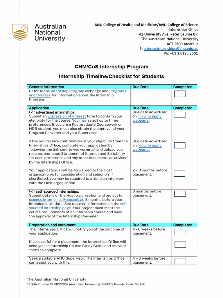 CHM - CoS Internship Timeline For Students - Jan 2024 | Download Free ...
