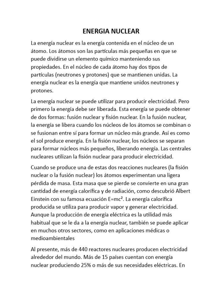 Energía Nuclear: Potencial y Desafíos | PDF | La energía nuclear ...